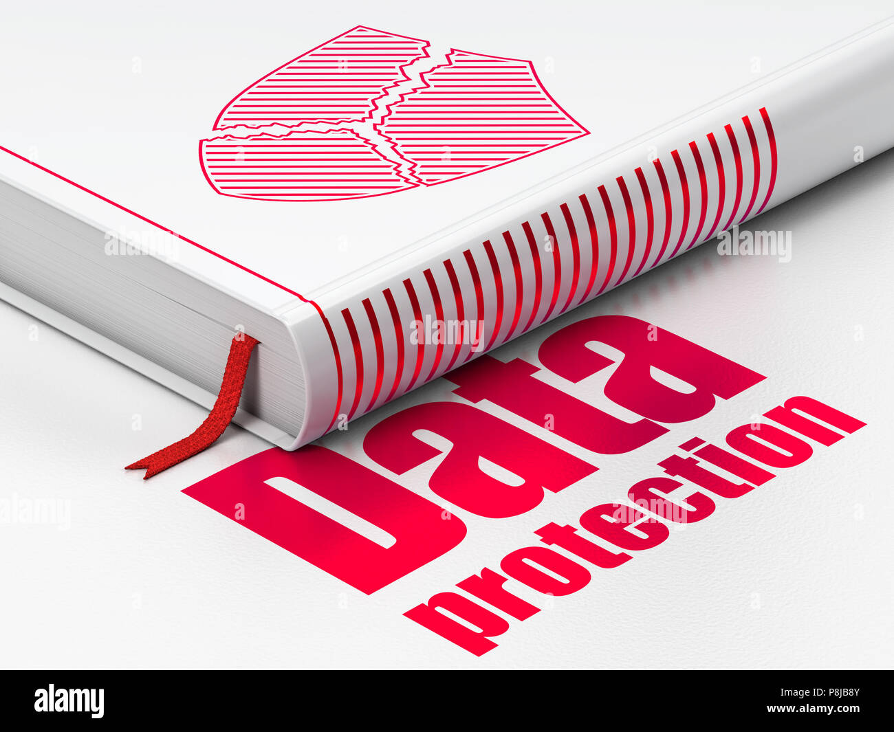 Safety concept: book Broken Shield, Data Protection on white background ...