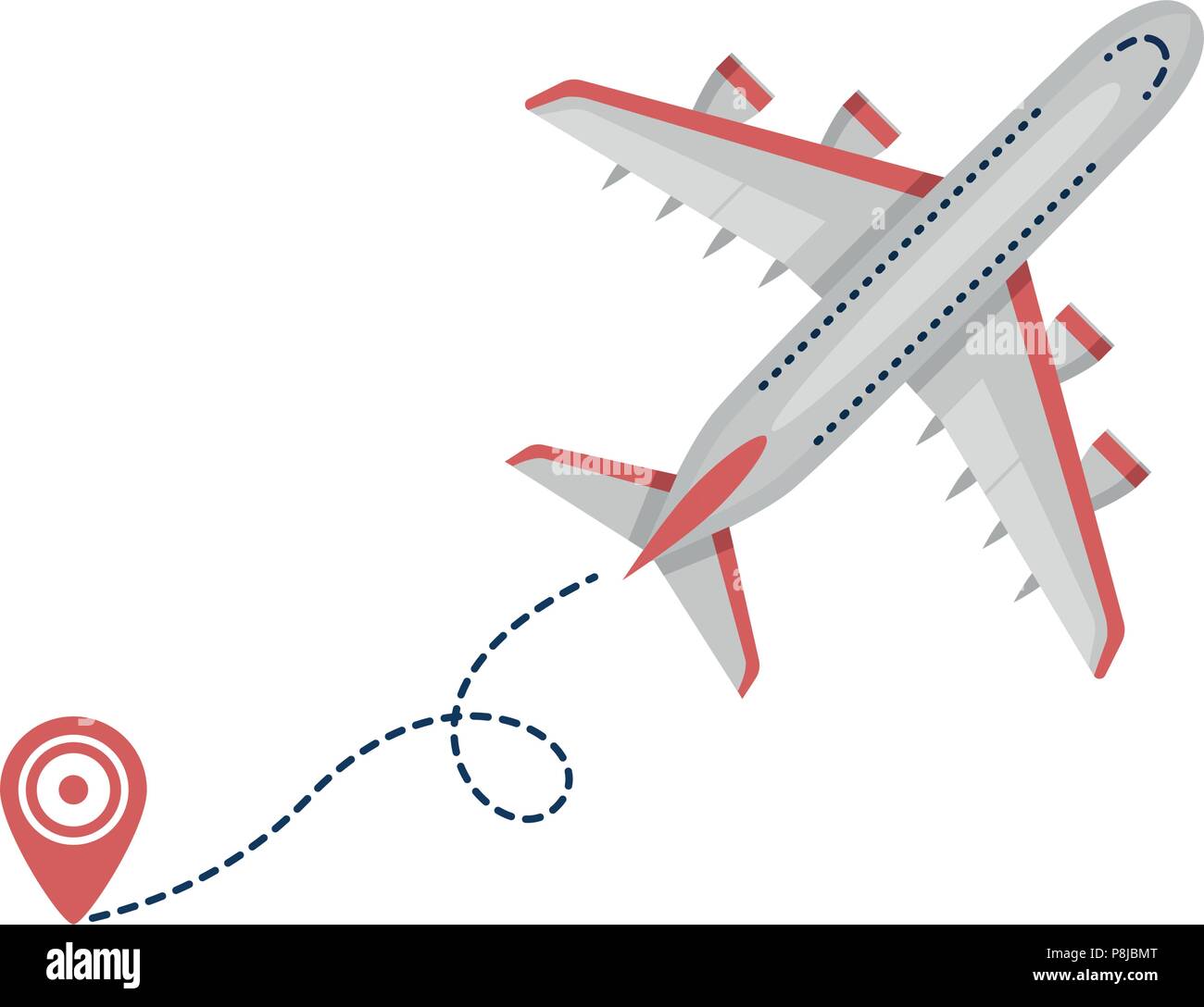 Airplane plane airliner icon with start point and dash line isolated on ...