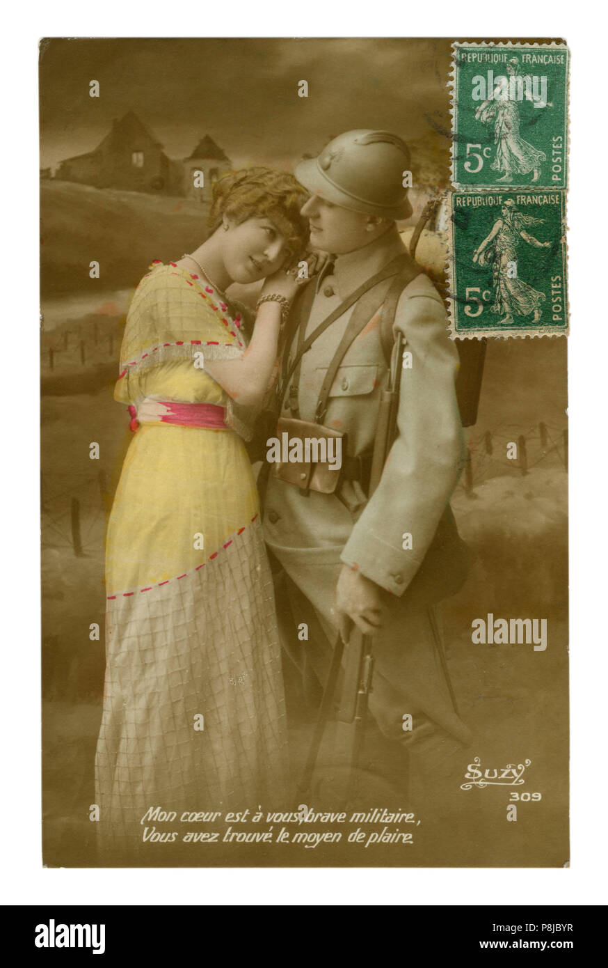 French historical photo postcard: Loving couple. Beautiful girl and ...