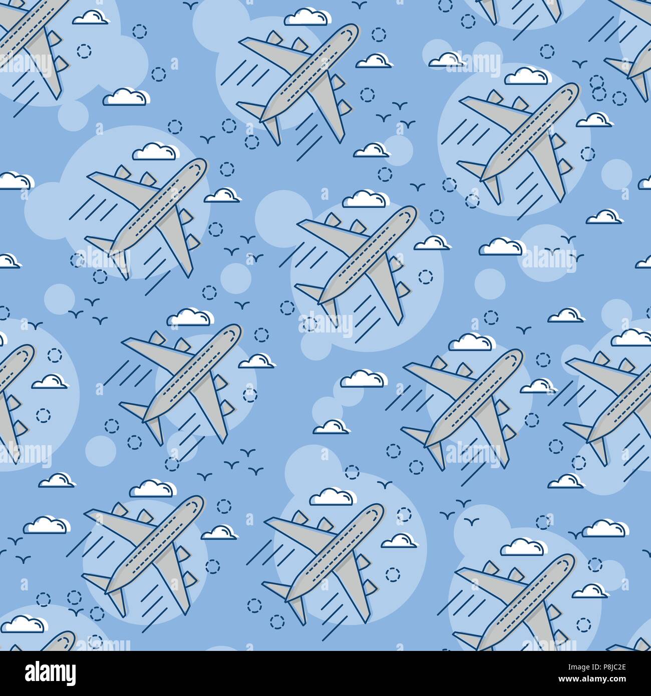 Seamless pattern Airplane in the sky. Flat and line art style Stock ...