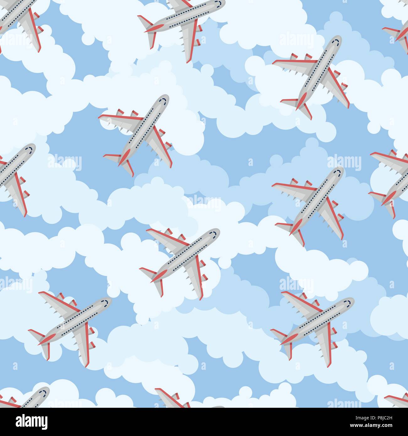 Seamless pattern Airplane in the sky. Flat style Stock Vector Image ...