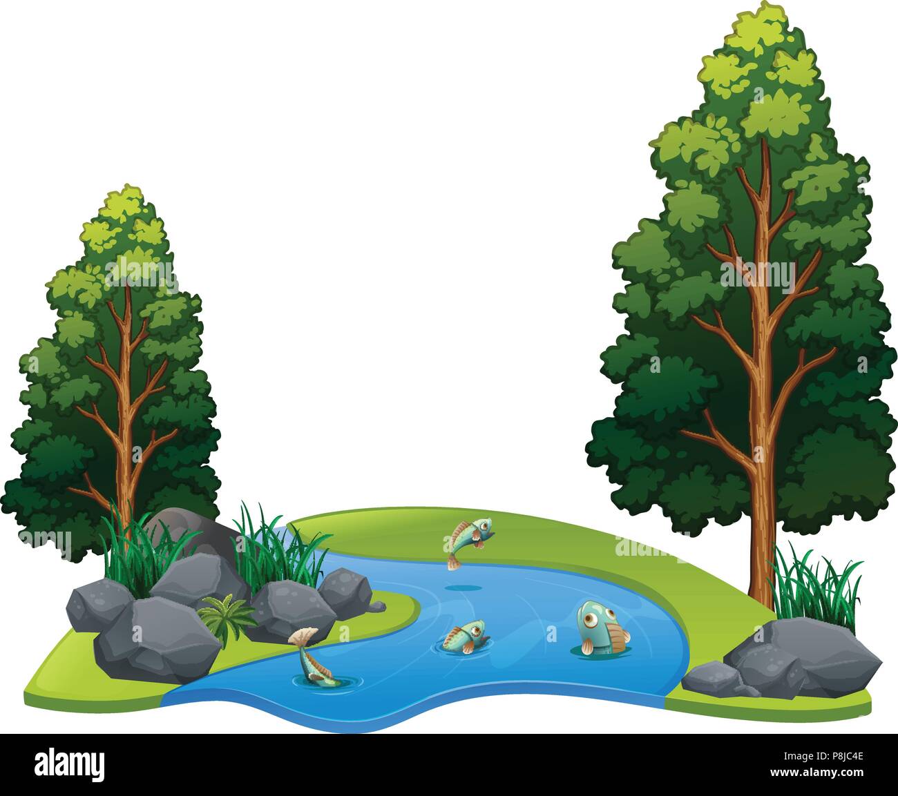 Fish Living in River Landscape illustration Stock Vector Image & Art ...