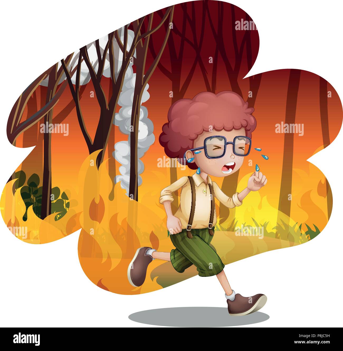 A Boy Running from Wildfire illustration Stock Vector Image & Art - Alamy