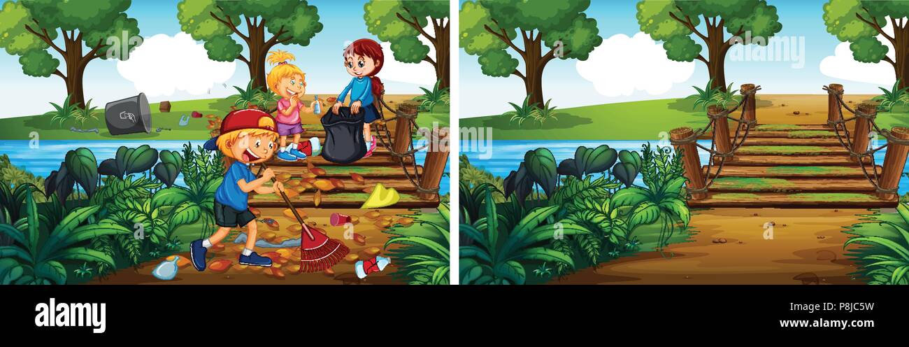 Before and After Cleaning the Park illustration Stock Vector Image ...