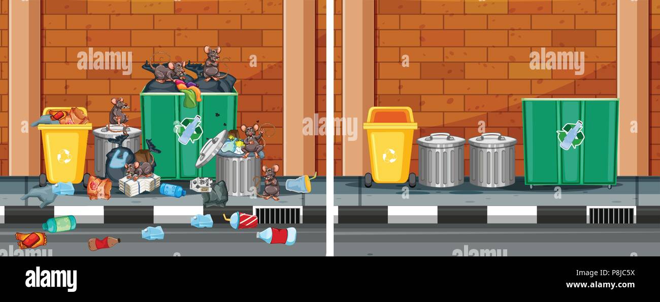 A Comparison of Clean and Dirty Street illustration Stock Vector Image ...