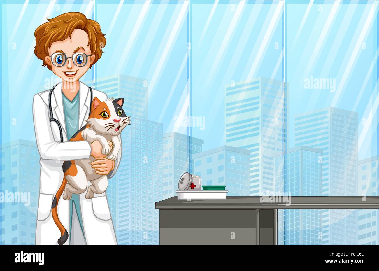 Vet and Cat at Hospital illustration Stock Vector Image & Art - Alamy