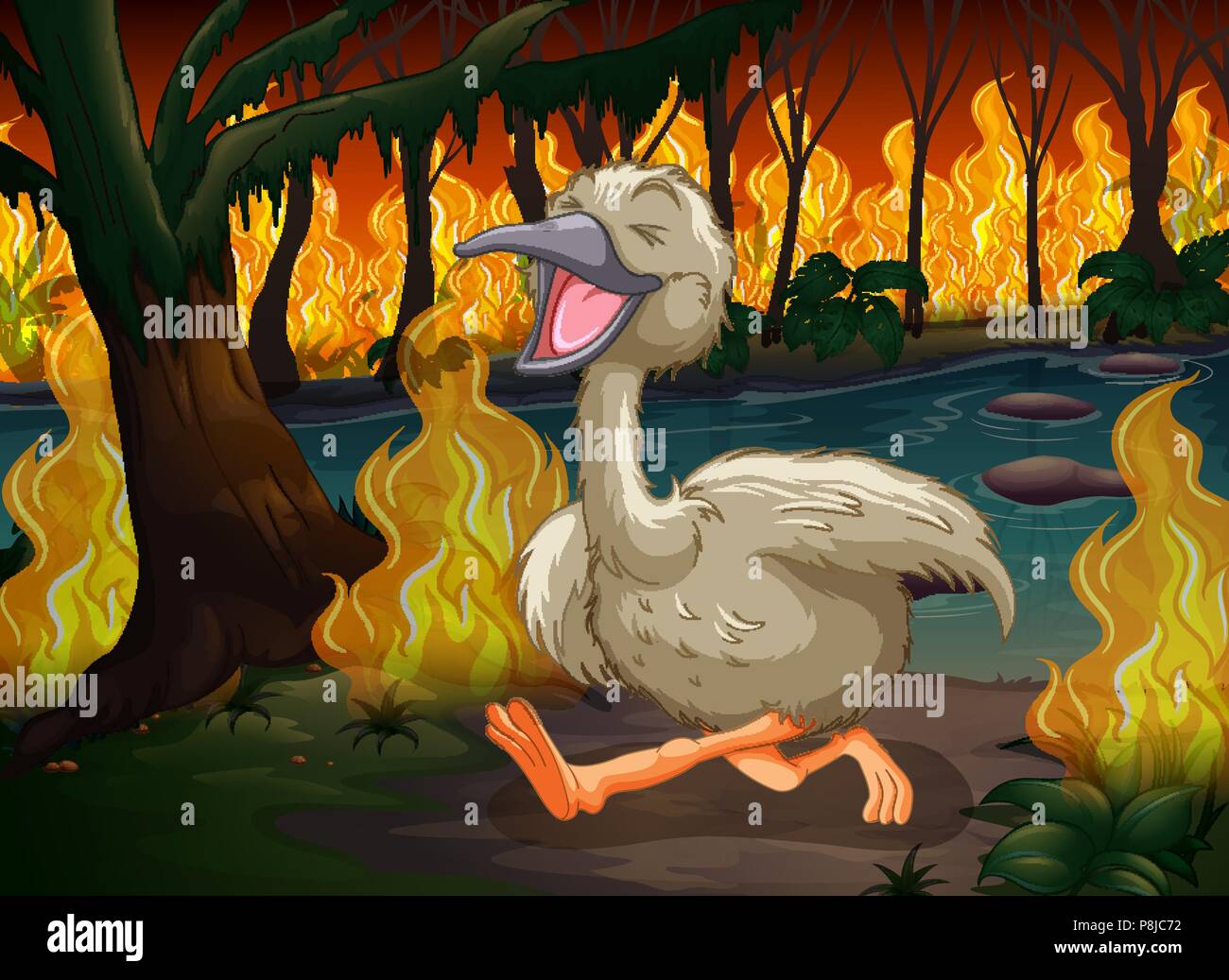 Emu running from a bushfire illustration Stock Vector Image & Art - Alamy
