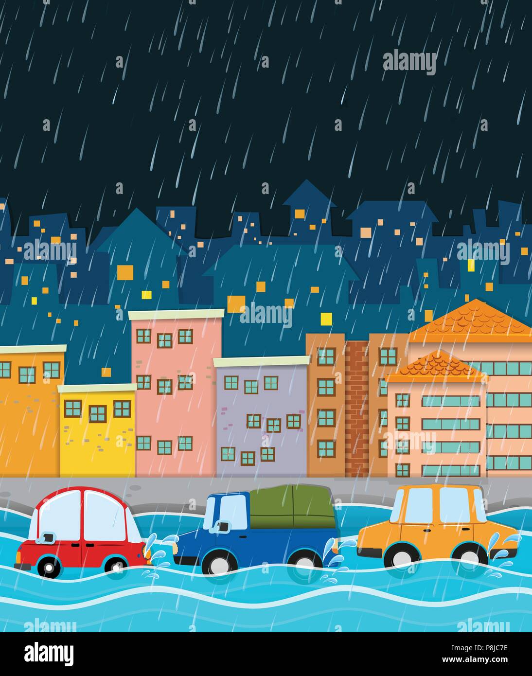 Stormy Night and Flood City illustration Stock Vector Image & Art - Alamy