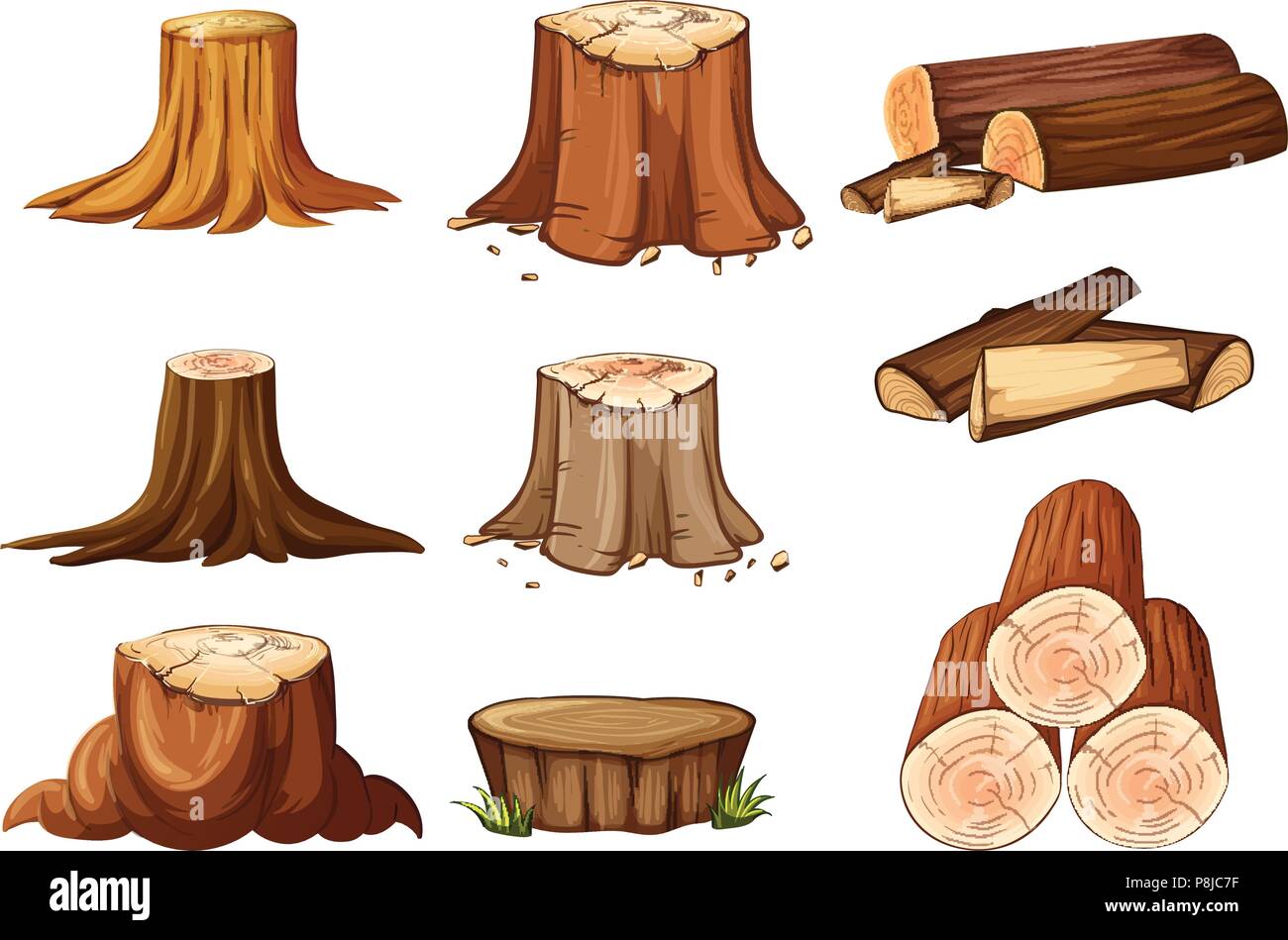 A Set of Tree Stump and Timber illustration Stock Vector Image & Art ...