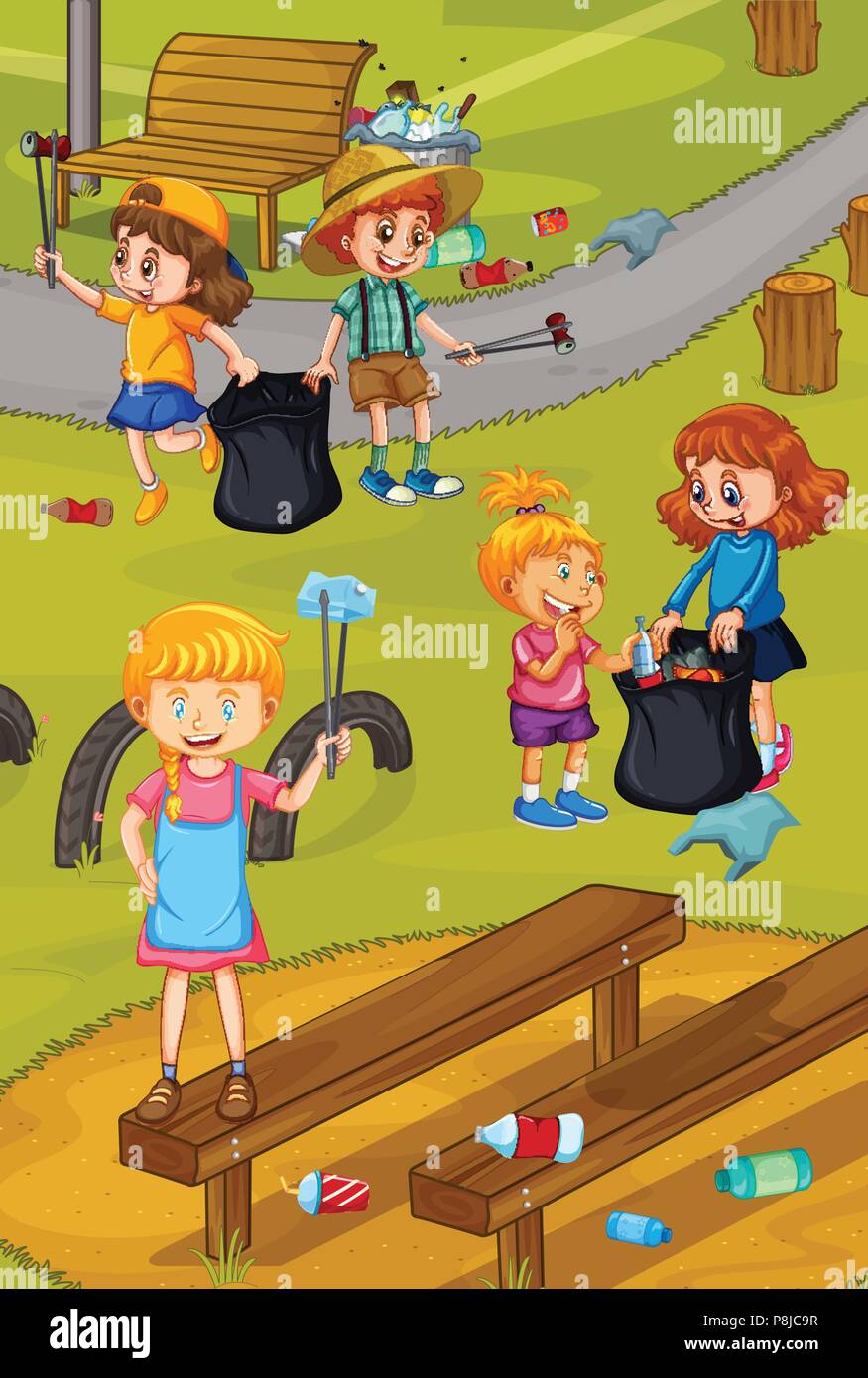 Volunteer Children Cleaning Park illustration Stock Vector Image & Art ...