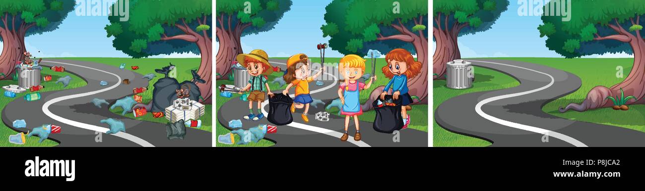 Children Help Cleaning the Road illustration Stock Vector Image & Art ...