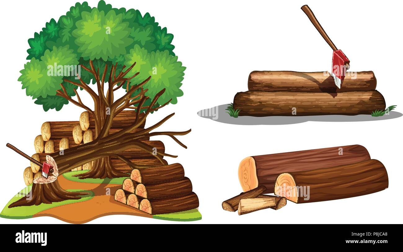 A Set of Tree Being Cut illustration Stock Vector Image & Art - Alamy