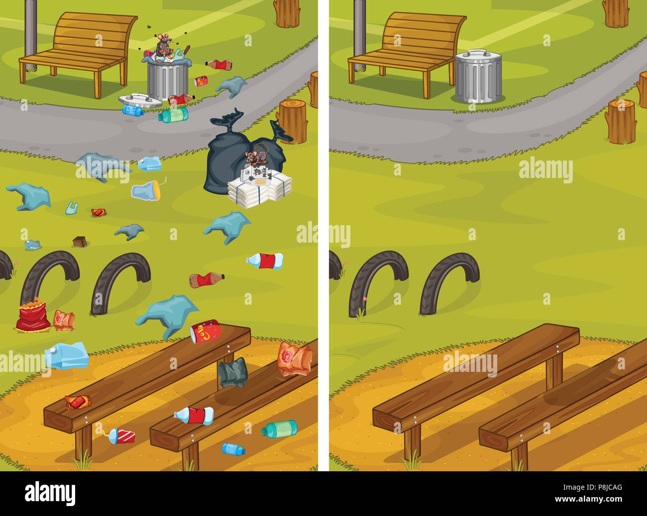 Comparison of Dirty and Clean Park illustration Stock Vector Image ...