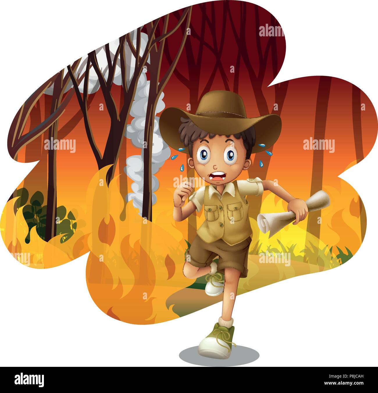 Forest Explorer Running from Wildfire illustration Stock Vector Image ...