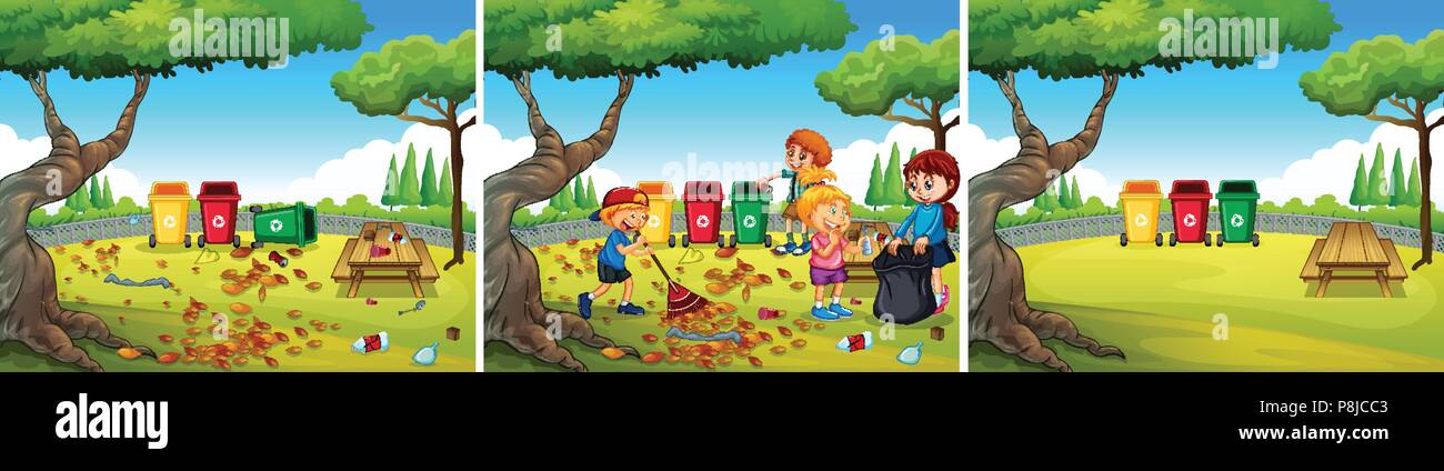 A Group of Volunteer Kids Cleaning Park illustration Stock Vector Image ...