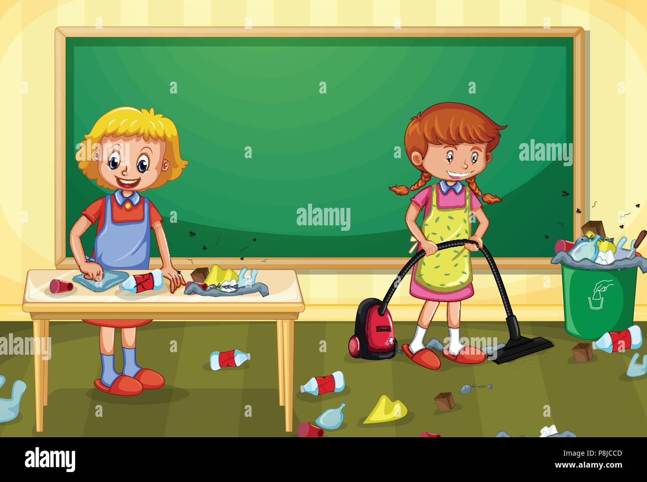 Maid Cleaning Dirty Classroom illustration Stock Vector Image & Art - Alamy