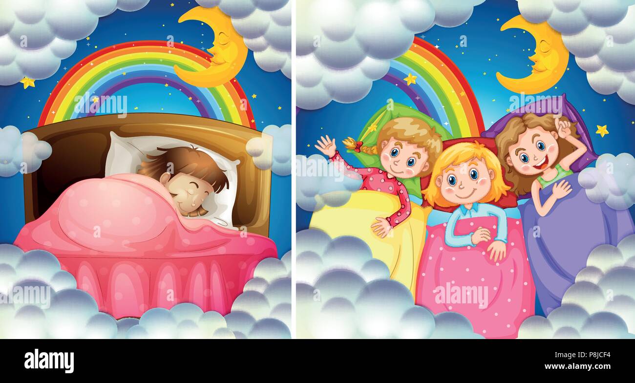 A Set of Girl Bedtime illustration Stock Vector Image & Art - Alamy