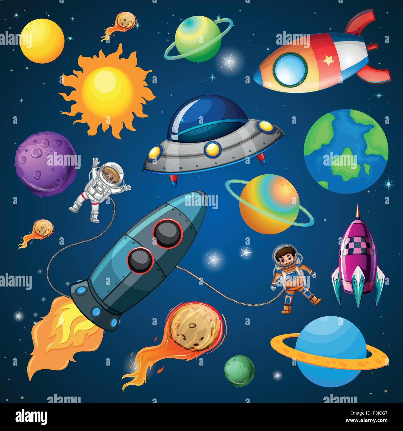 Astronaut and Rocket in Space illustration Stock Vector Image & Art - Alamy