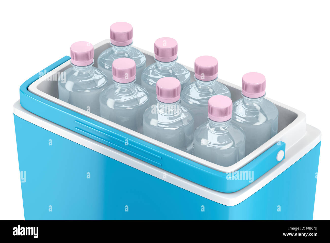 Handheld refrigerator with bottles of water Stock Photo - Alamy
