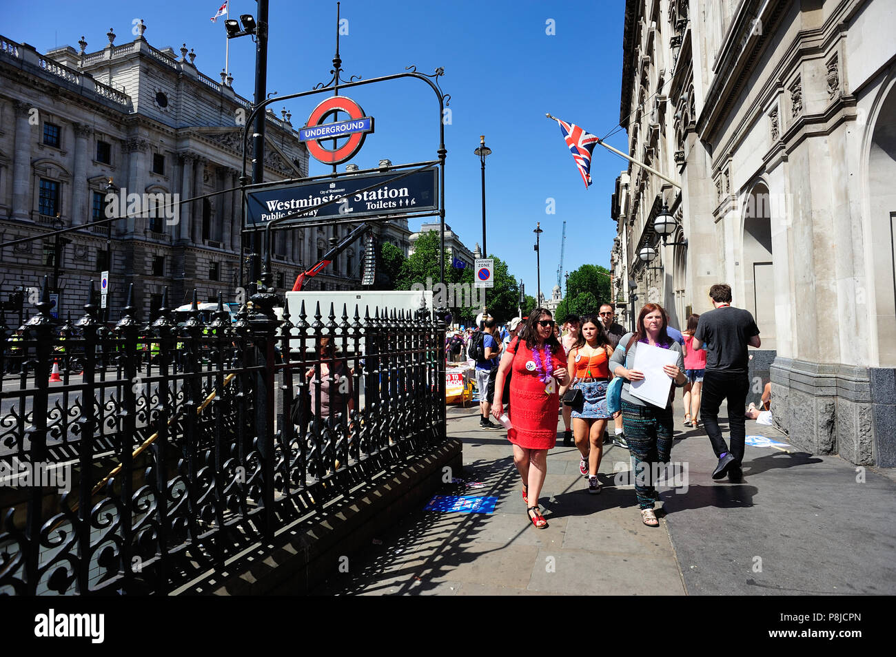 People walking by Westminster Station, London, England, UK Stock Photo ...