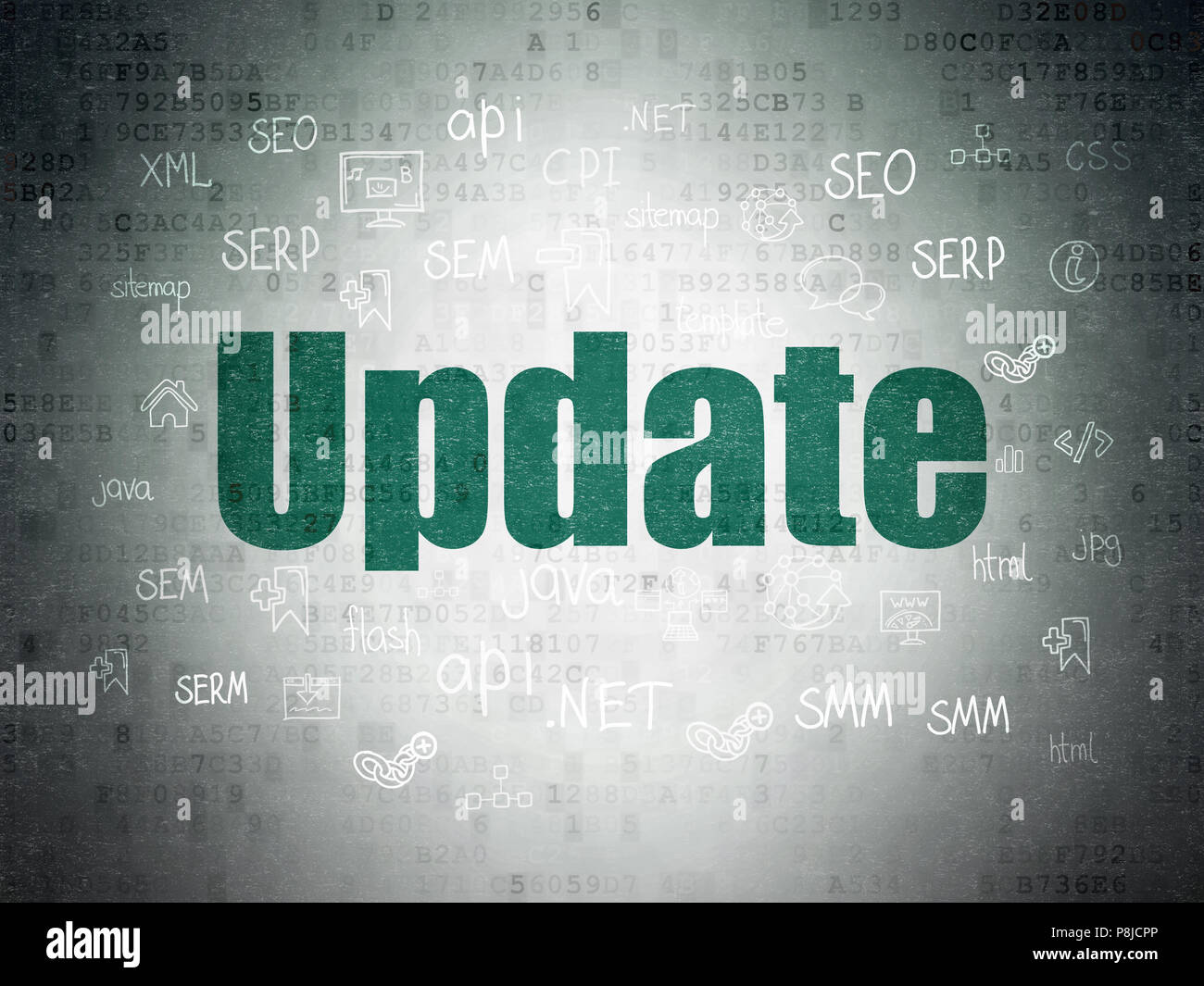 Web development concept: Update on Digital Data Paper background Stock ...