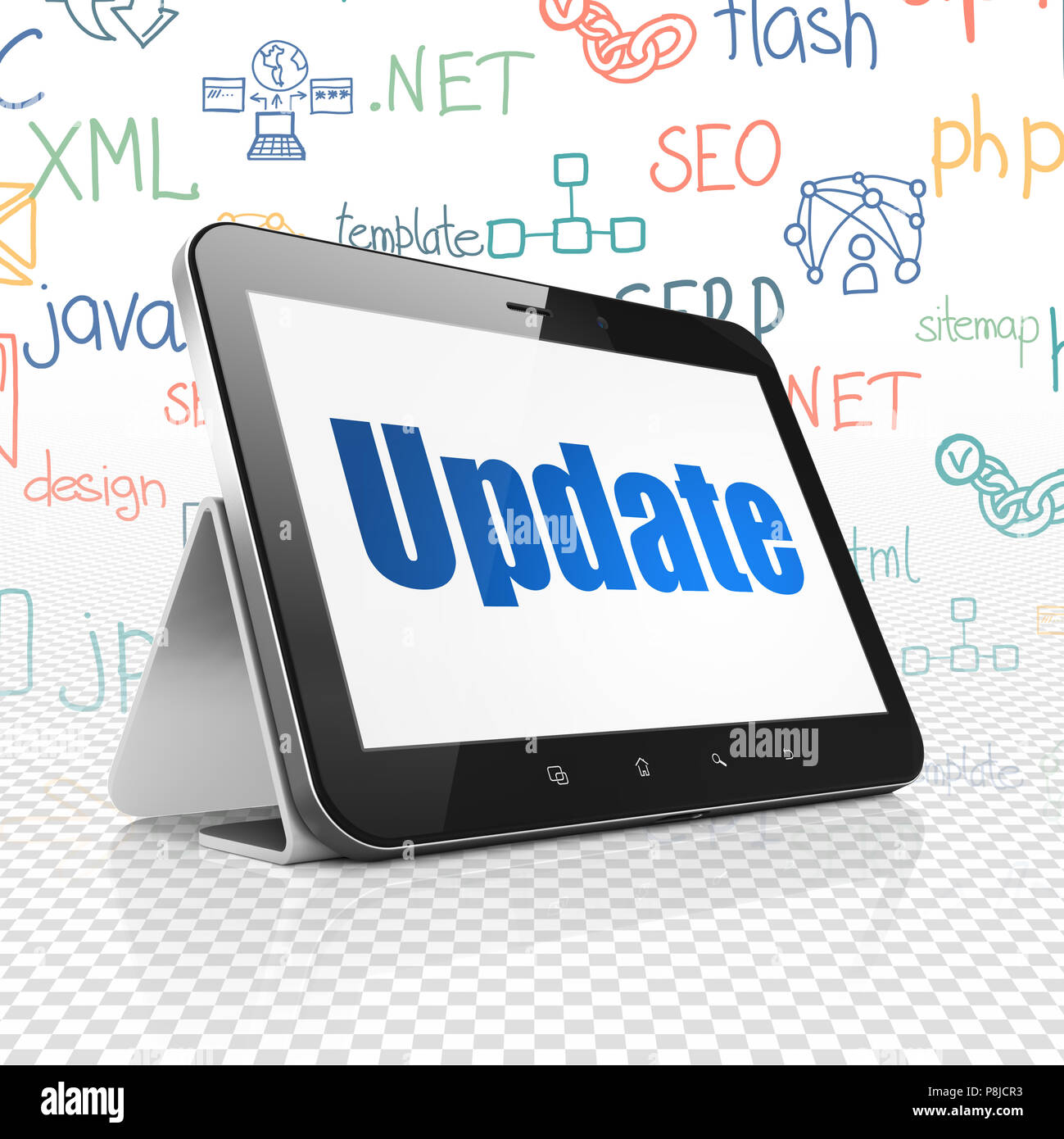 Web design concept: Tablet Computer with Update on display Stock Photo ...