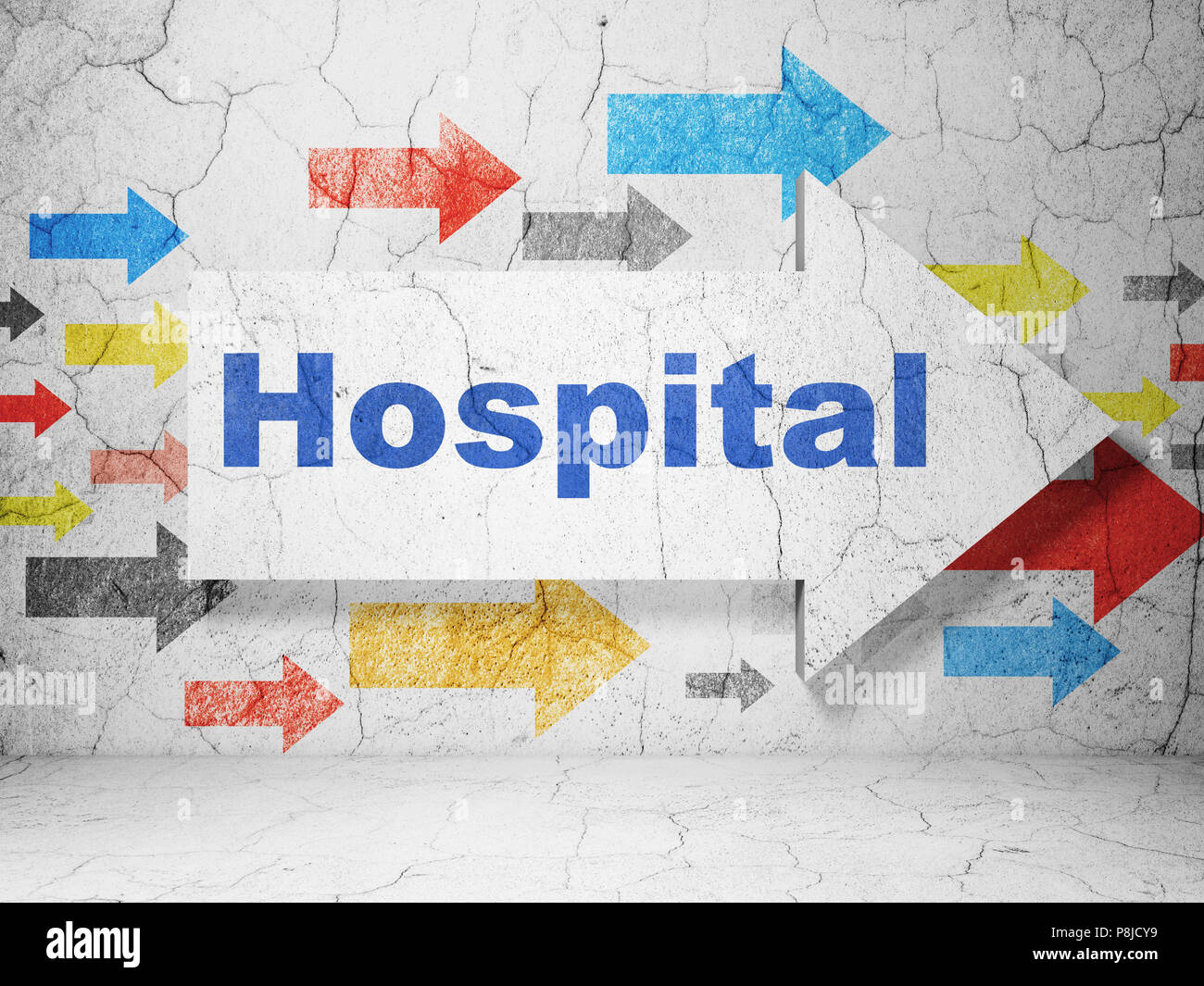 Healthcare concept: arrow with Hospital on grunge wall background Stock ...