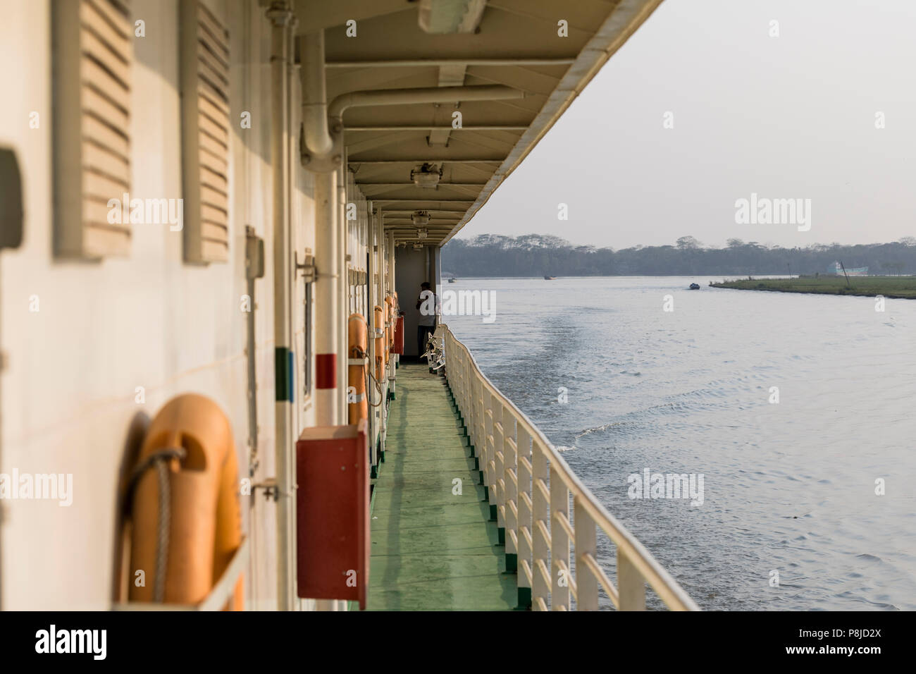 Khulna, Bangladesh, March 1 2017: Cabin deck of a passenger ferry with ...
