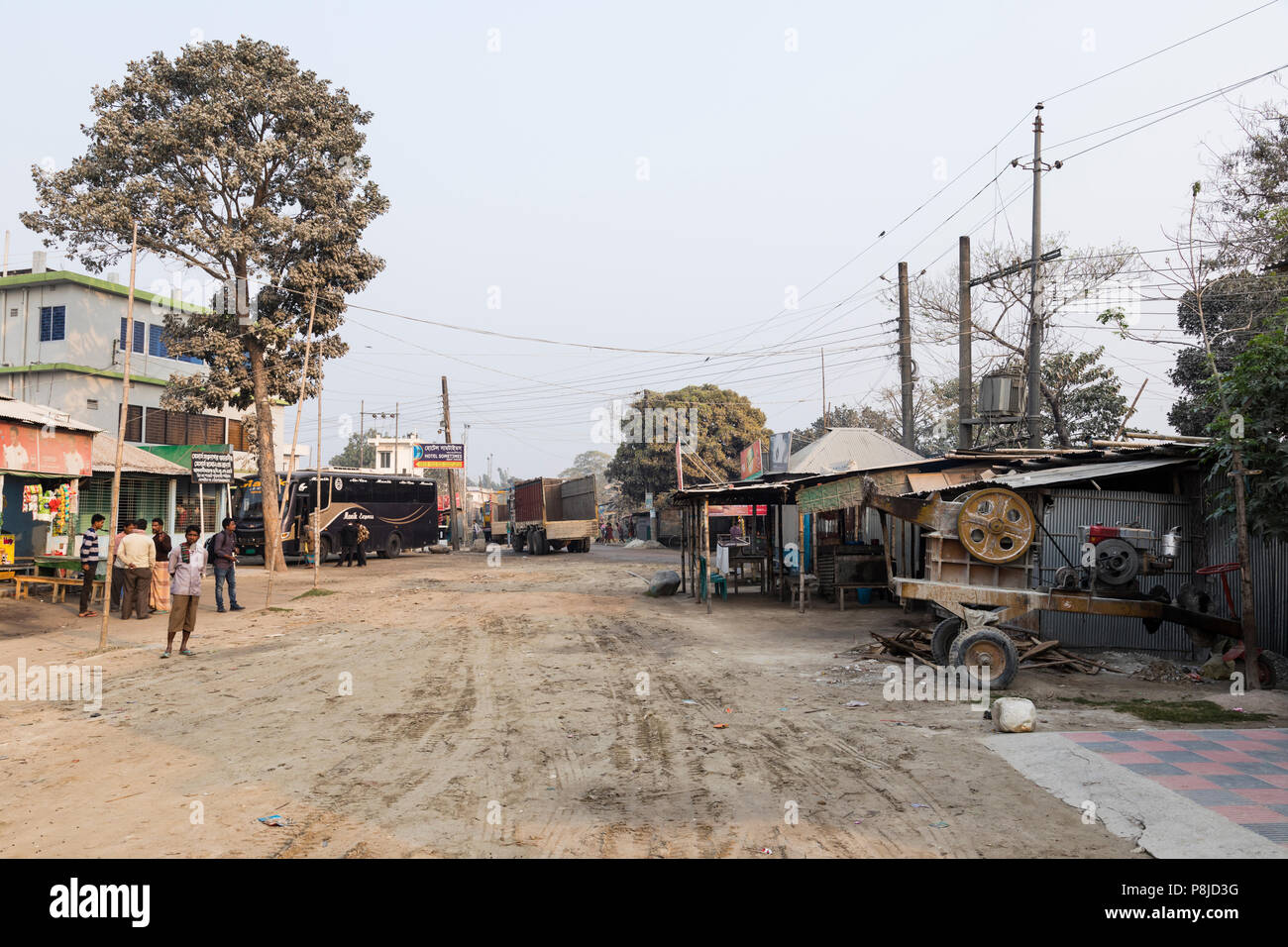 Burimari, Bangladesh, March 3 2017: Morning scene in Burimari, a border ...
