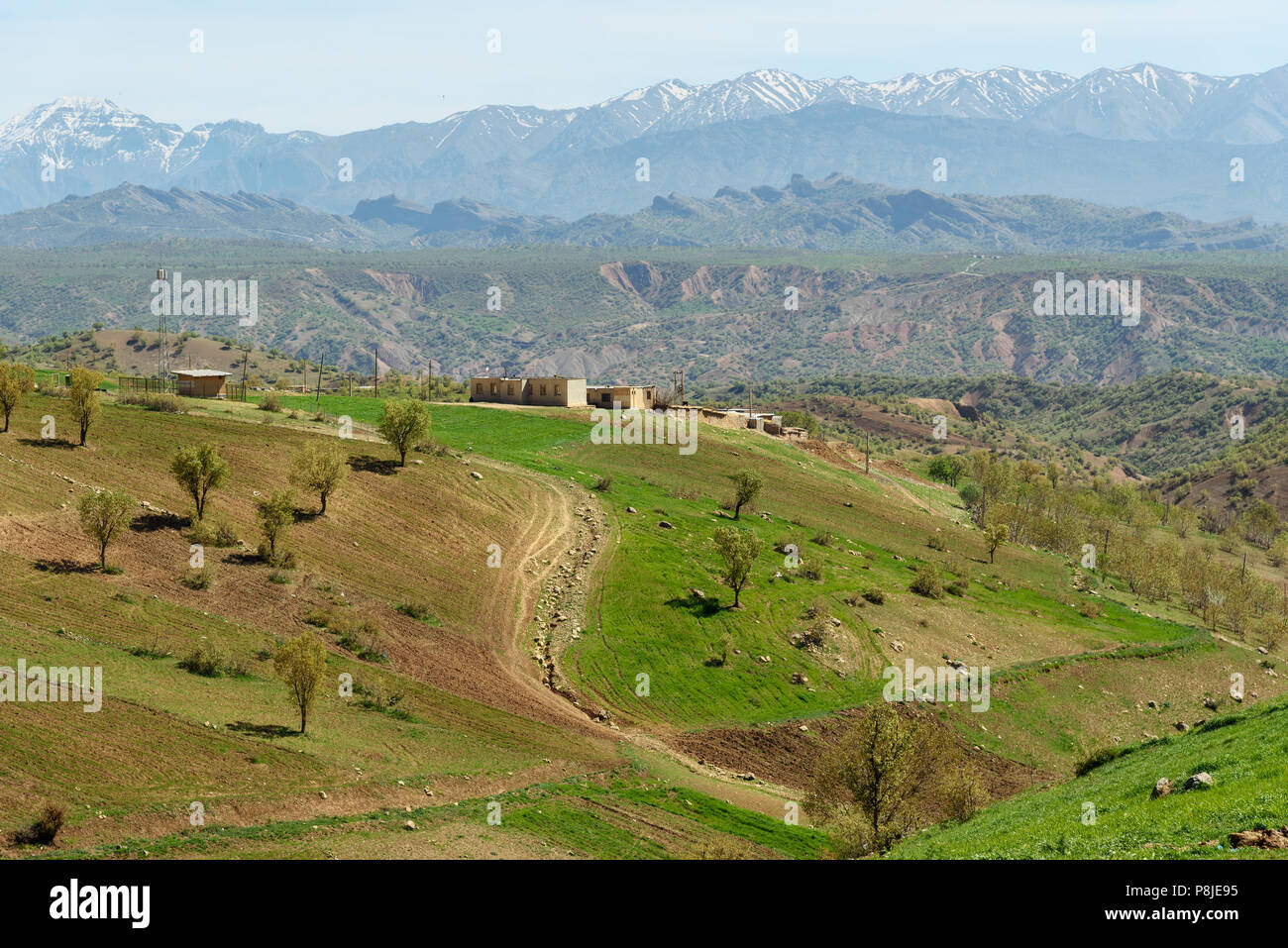 Nature landscape with fields on mountains in Lorestan Province. Iran ...