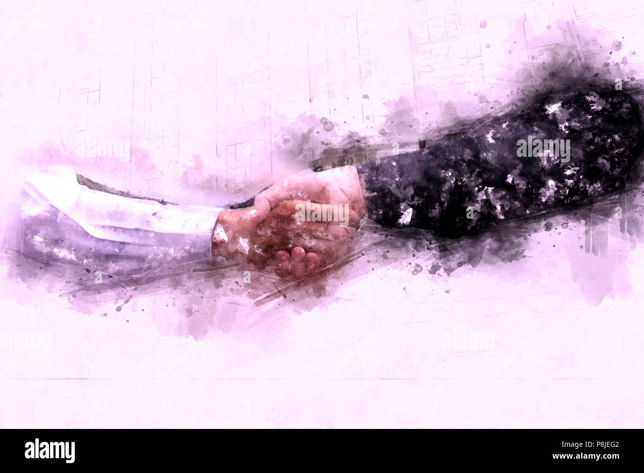 Beautiful handshake business on watercolor painting background Stock ...