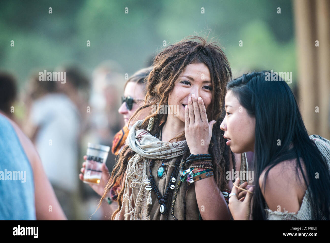 People at the psytrance music festival Lost Theory 2016 in Las Hurdes ...