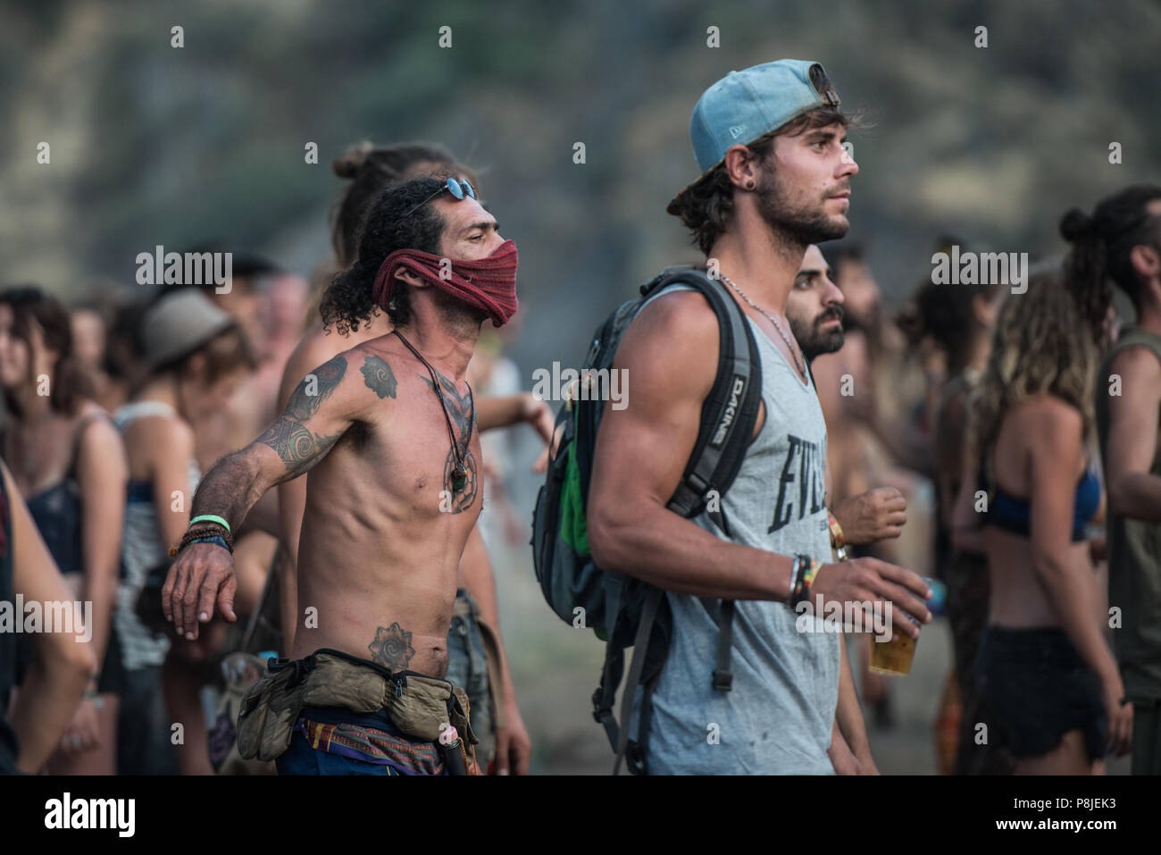 People at the psytrance music festival Lost Theory 2016 in Las Hurdes ...