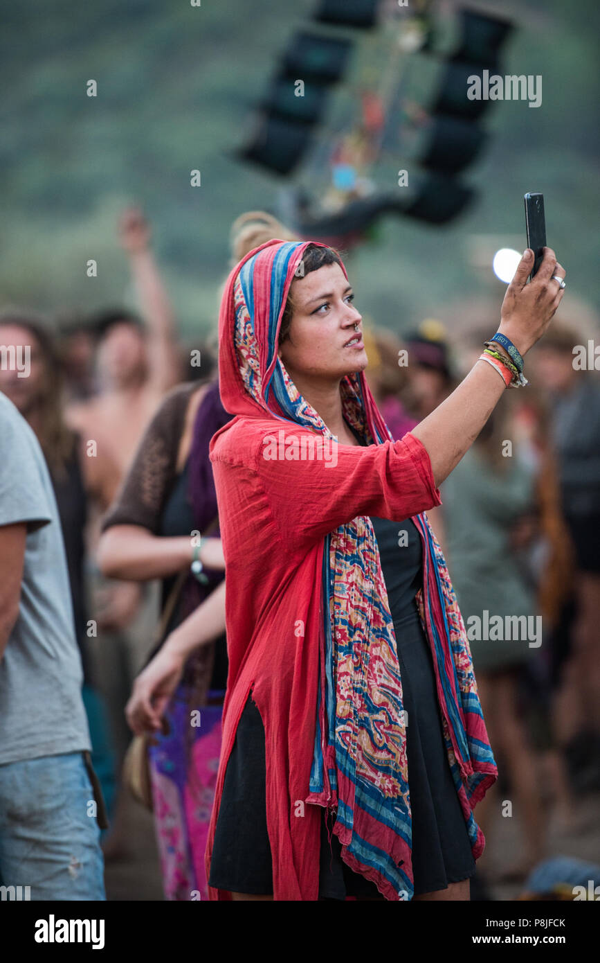 People at the psytrance music festival Lost Theory 2016 in Las Hurdes ...