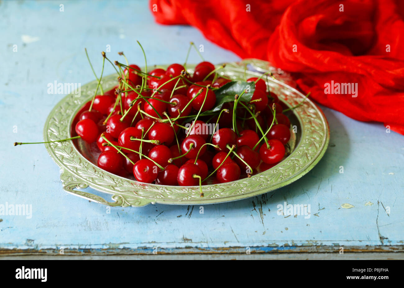 ripe organic cherry, rustic still life Stock Photo - Alamy