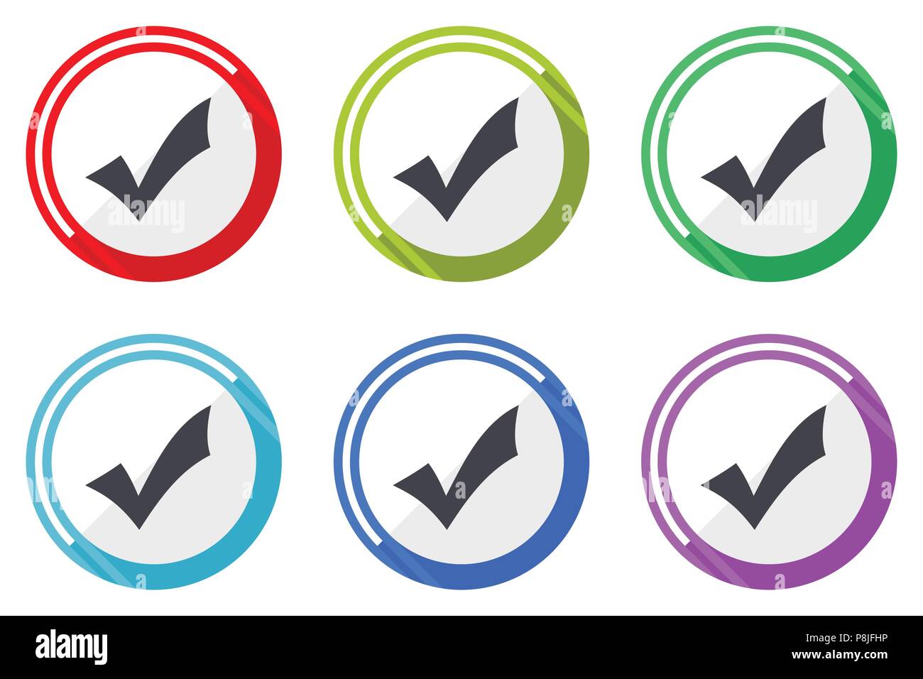 Accept vector icons, set of colorful flat design internet symbols on ...