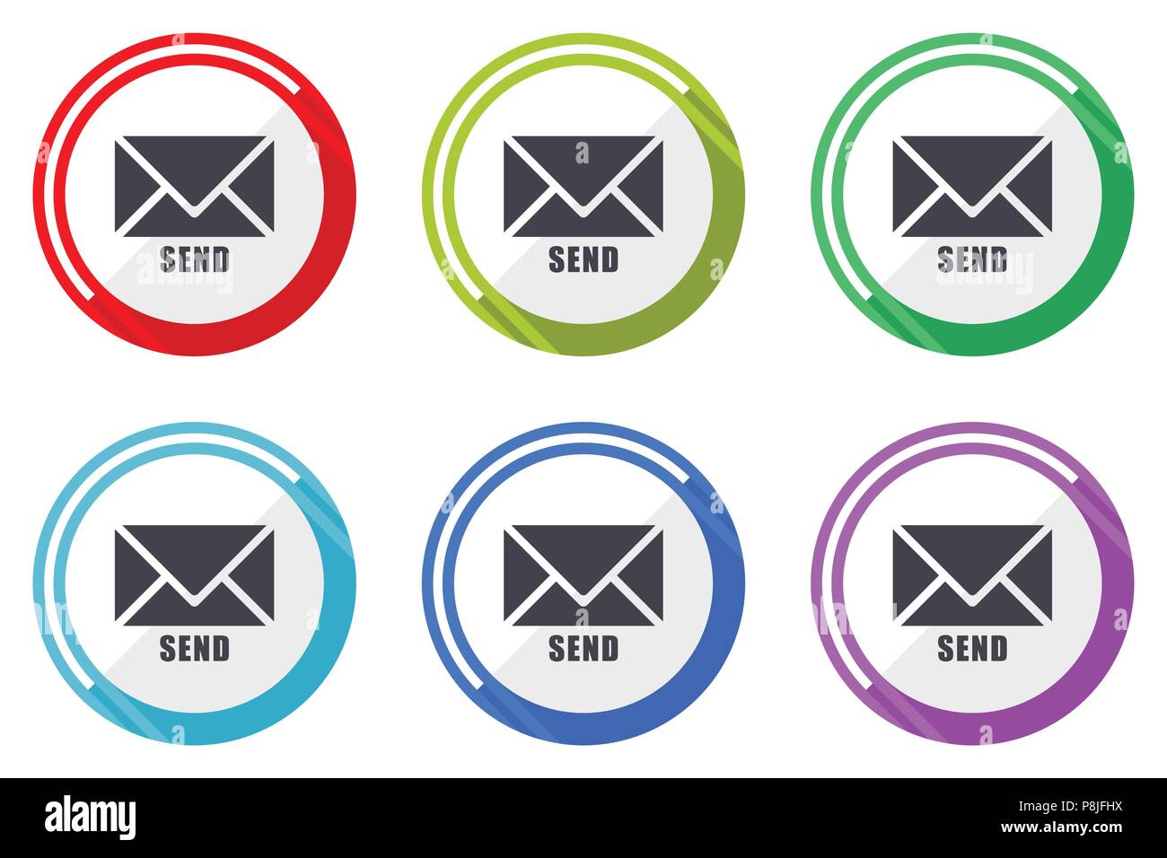 Send vector icons, set of colorful flat design internet symbols on ...