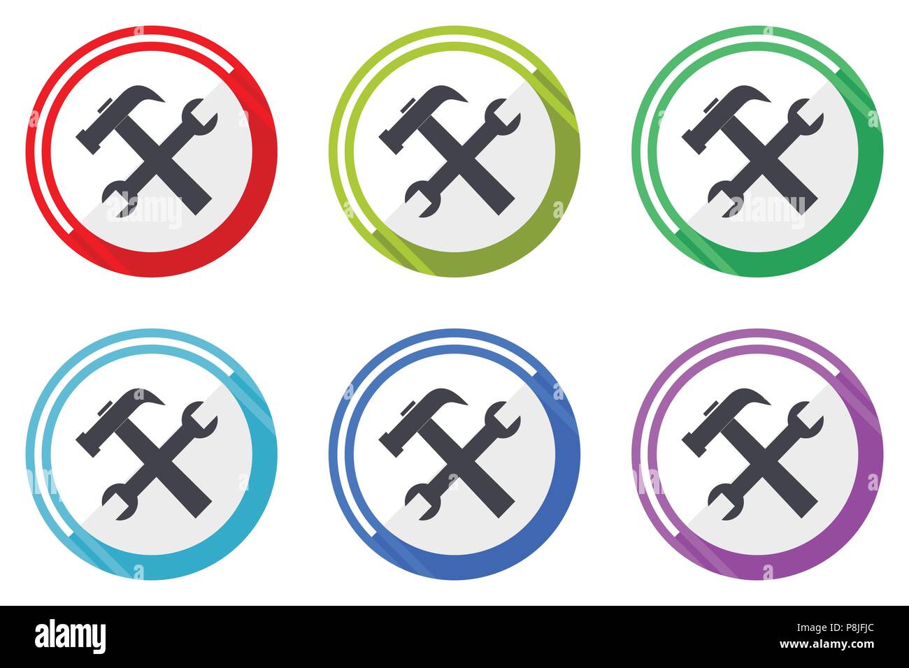 Tool vector icons, set of colorful flat design internet symbols on ...