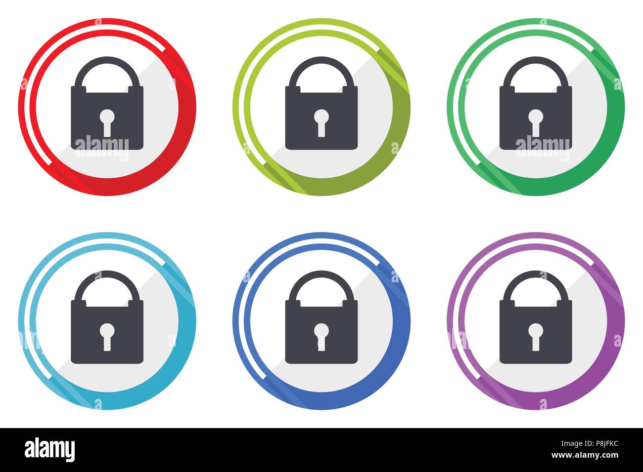 Padlock vector icons, set of colorful flat design internet symbols on ...