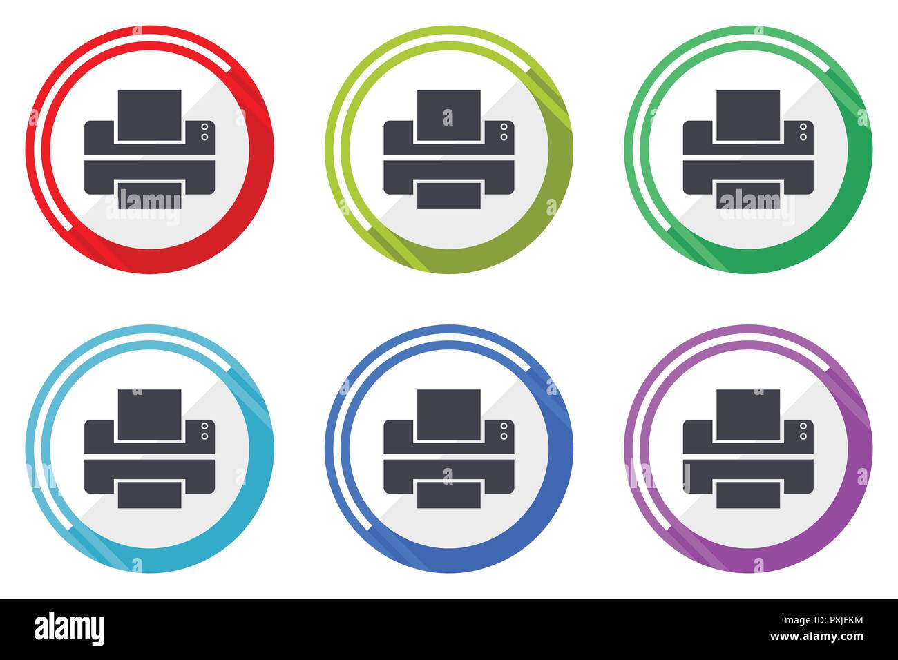 Printer vector icons, set of colorful flat design internet symbols on white background Stock ...