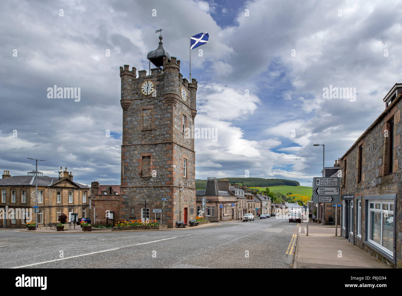 19th century Dufftown Clock Tower, previously a prison but now a ...