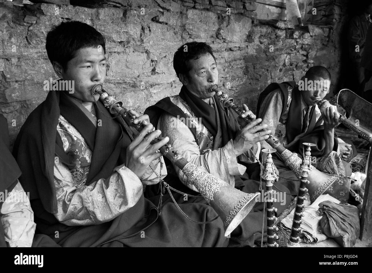 Buddhist musical instrument Black and White Stock Photos & Images - Alamy