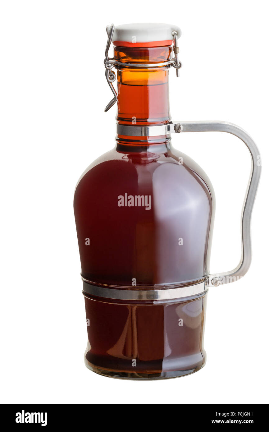 Full capped amber glass German growler jug with metal handle and swing ...