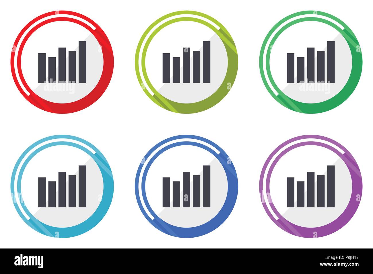Graph vector icons, set of colorful flat design internet symbols on ...