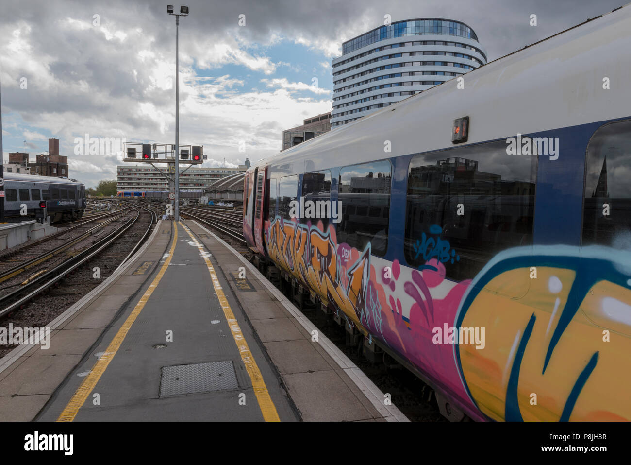 graffiti on train carriage, london waterloo railway station Stock Photo ...