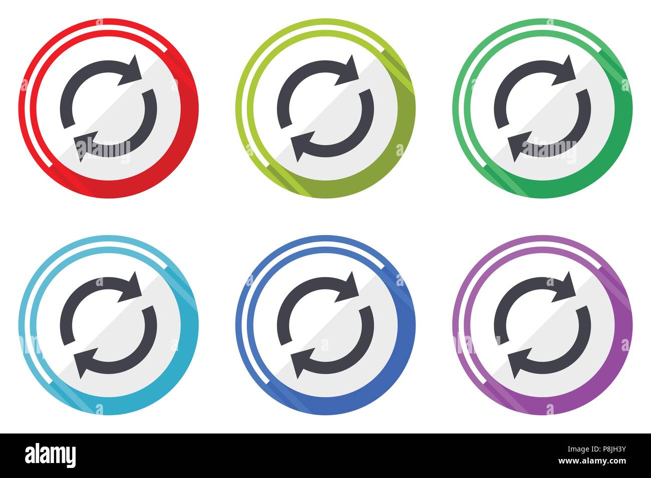 Reload vector icons, set of colorful flat design internet symbols on ...