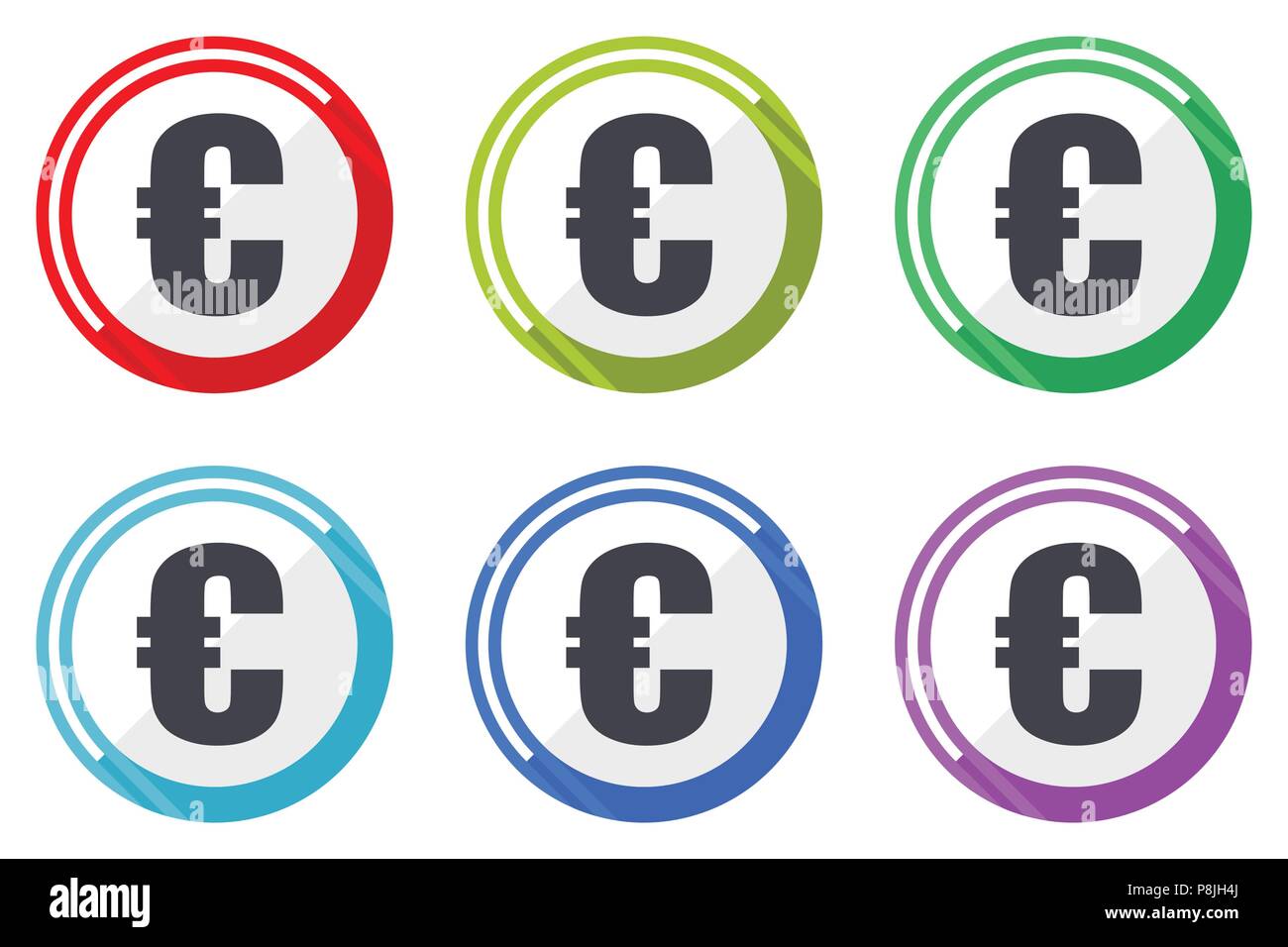 Euro vector icons, set of colorful flat design internet symbols on ...