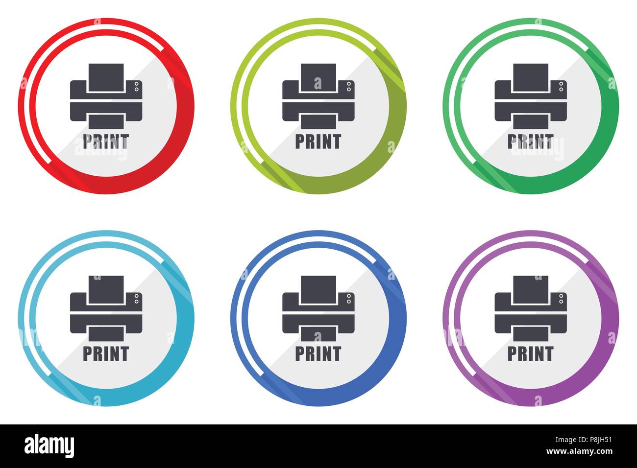 Printer vector icons, set of colorful flat design internet symbols on ...