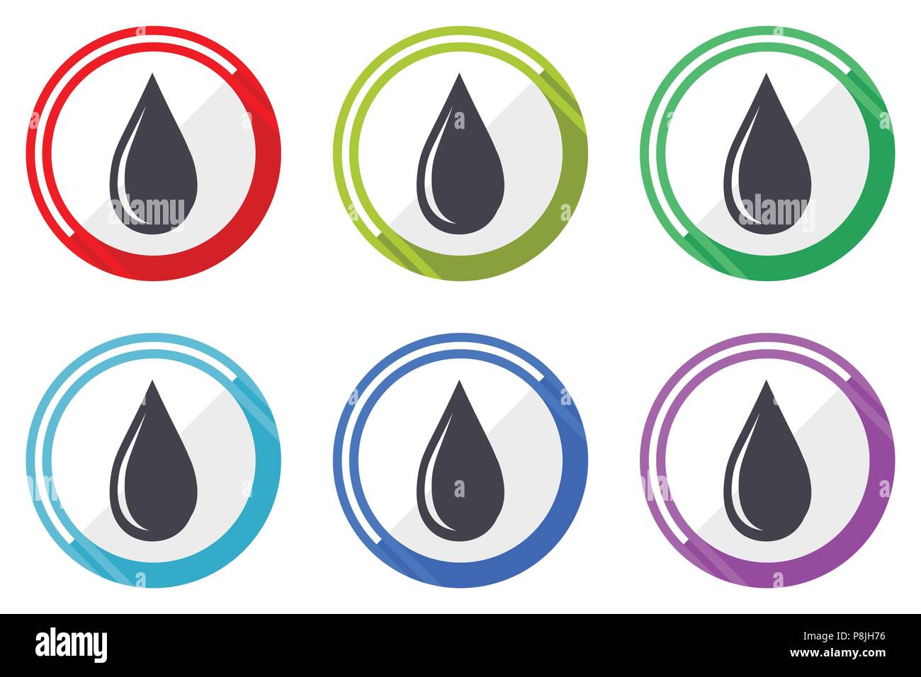 Water drop vector icons, set of colorful flat design internet symbols ...