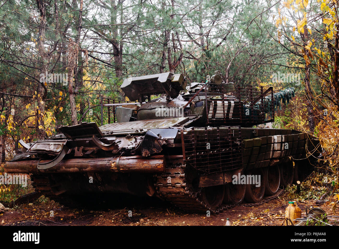 real battle tanks disguised in the trenches Donbass Ukraine Stock Photo ...